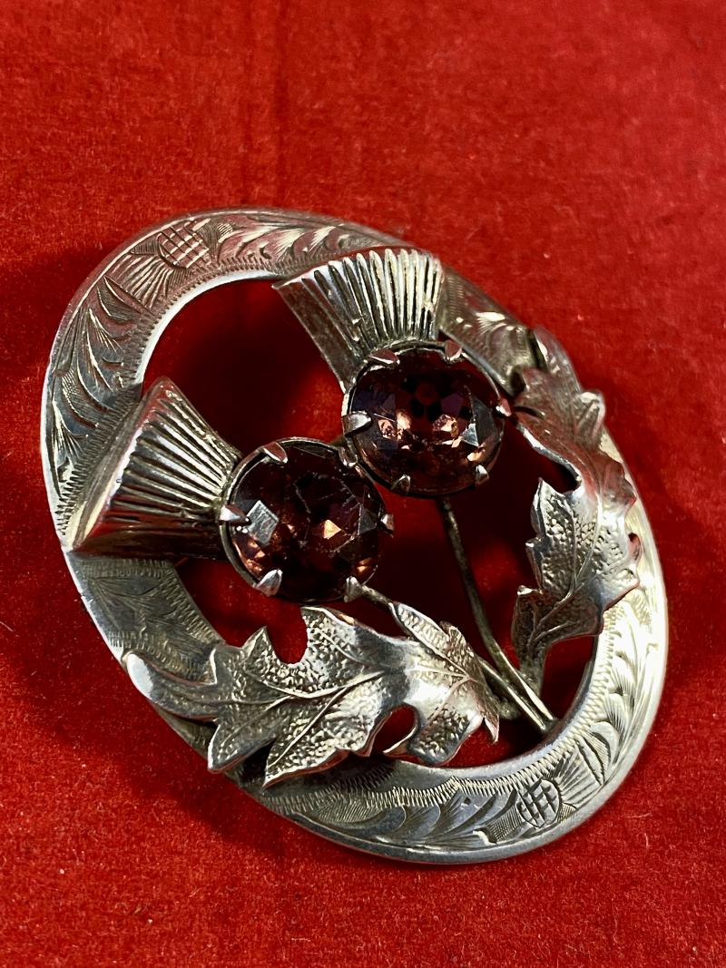 BOAS Militaria | Scottish Silver Plaid Thistle Brooch by Ward Brothers 1951