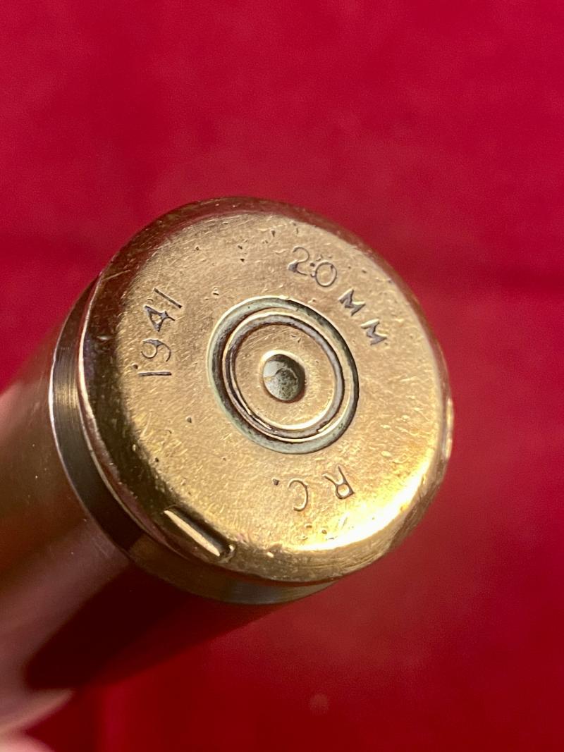 BOAS Militaria | WW2 British 20mm Brass Cannon Shell Case 1941 made by ...