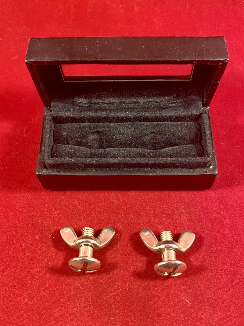 BOAS Militaria | Scarce TATEOSSIAN Hallmarked Silver “Wing Nut” Cufflinks in Original Case 1995