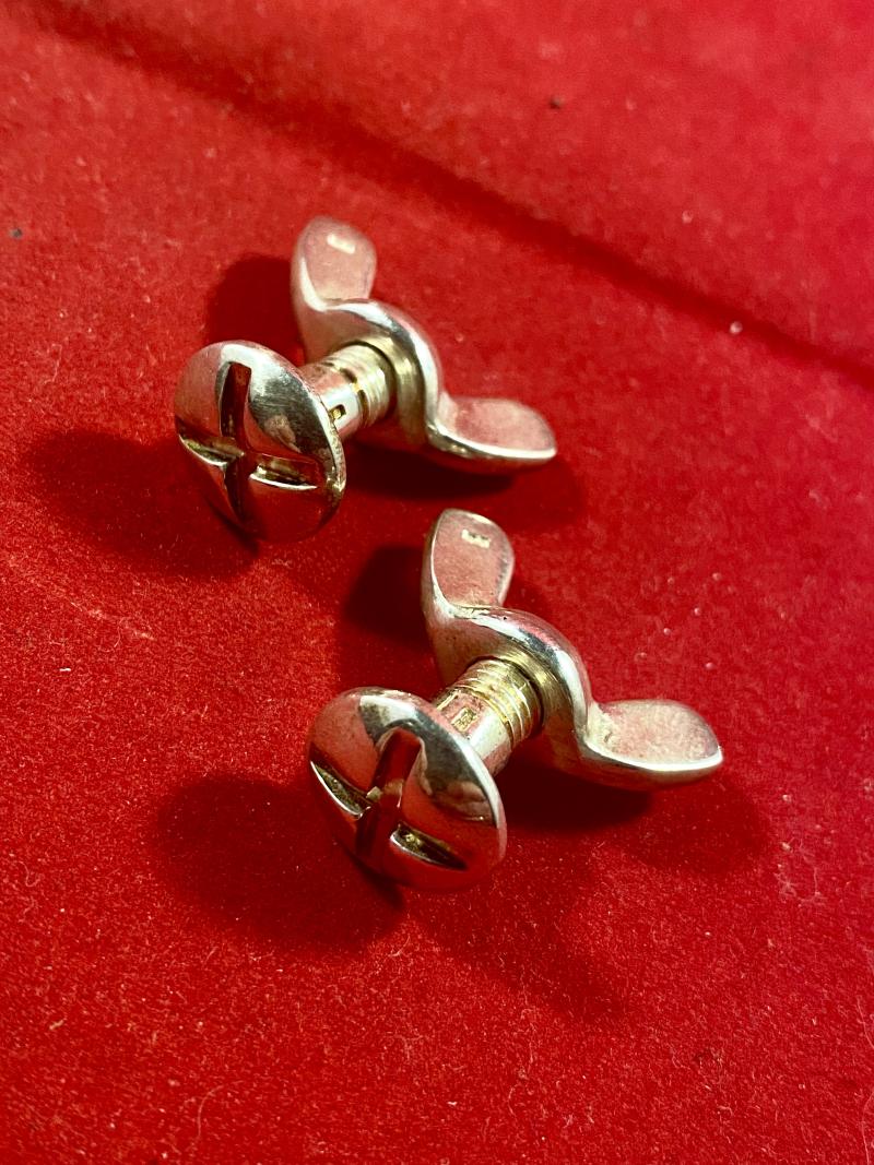 BOAS Militaria | Scarce TATEOSSIAN Hallmarked Silver “Wing Nut” Cufflinks in Original Case 1995